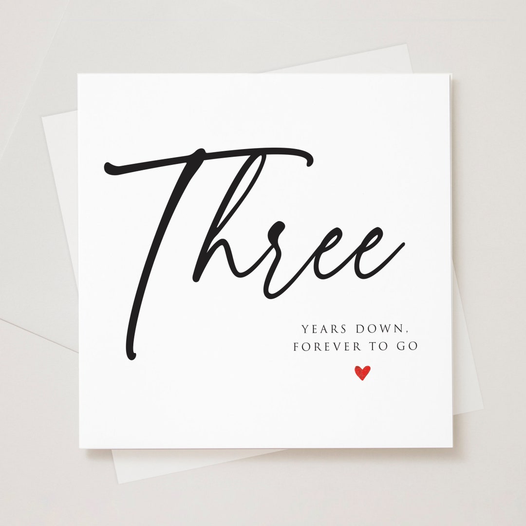 3 Years Down, 3rd Anniversary Card, Three Years Anniversary Card, 3 ...