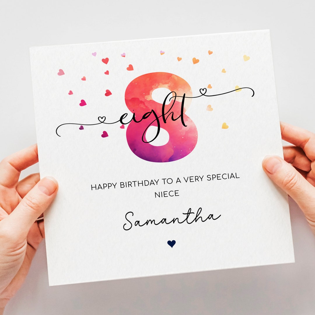 Personalised 8th Birthday Card, Girl Eighth Birthday, Colourful Happy ...