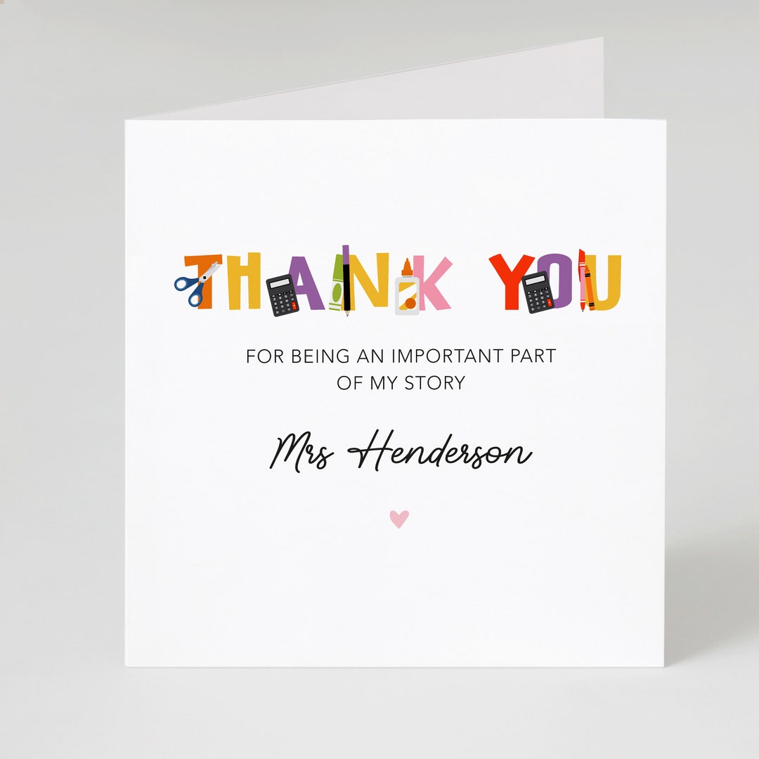 Personalized Teacher Thank You Card: Colorful End of School Gift - Etsy