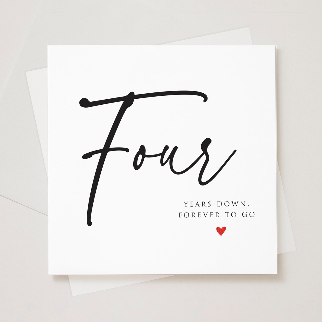 4 Years Down, 4th Anniversary Card, Four Years Anniversary Card, 4 ...
