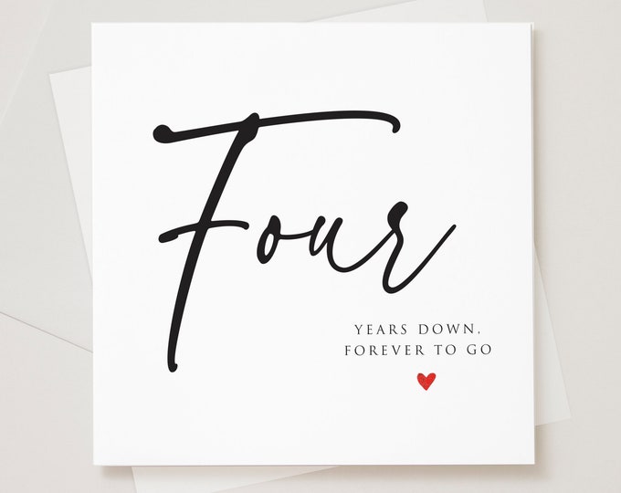 4 Years Down, 4th Anniversary Card, Four Years Anniversary Card, 4 ...
