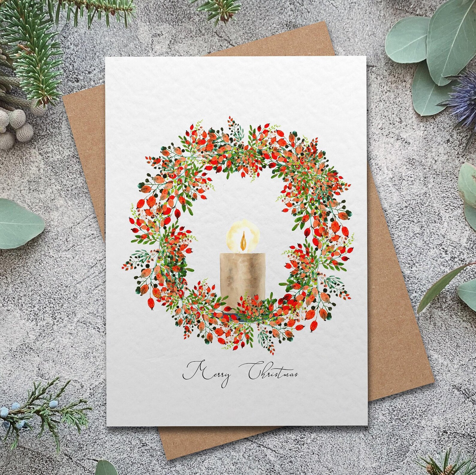 5x Christmas Watercolour Cards, Winter Holidays Card Set, Christmas ...
