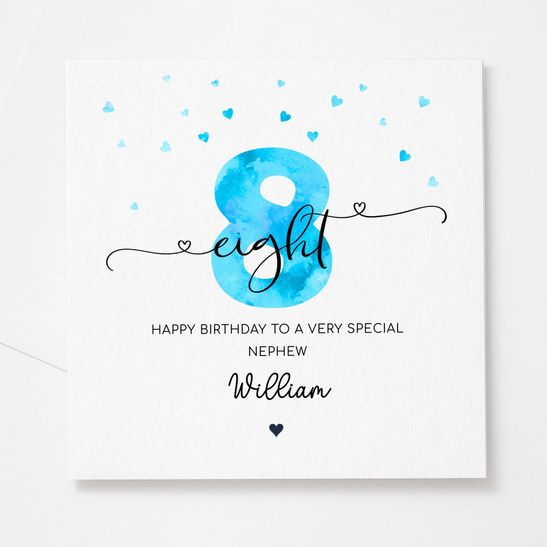 Personalised 8th Birthday Blue Card, Boy Eighth Birthday, Happy 8th ...