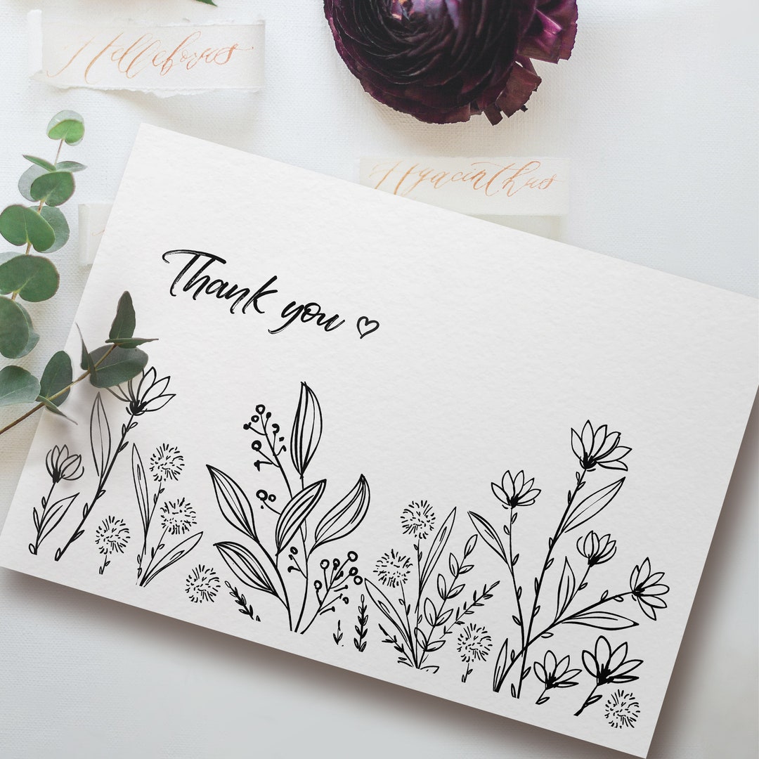 10 Pack Thank You Cards Floral Drawing Wedding Thank You Card Pack ...