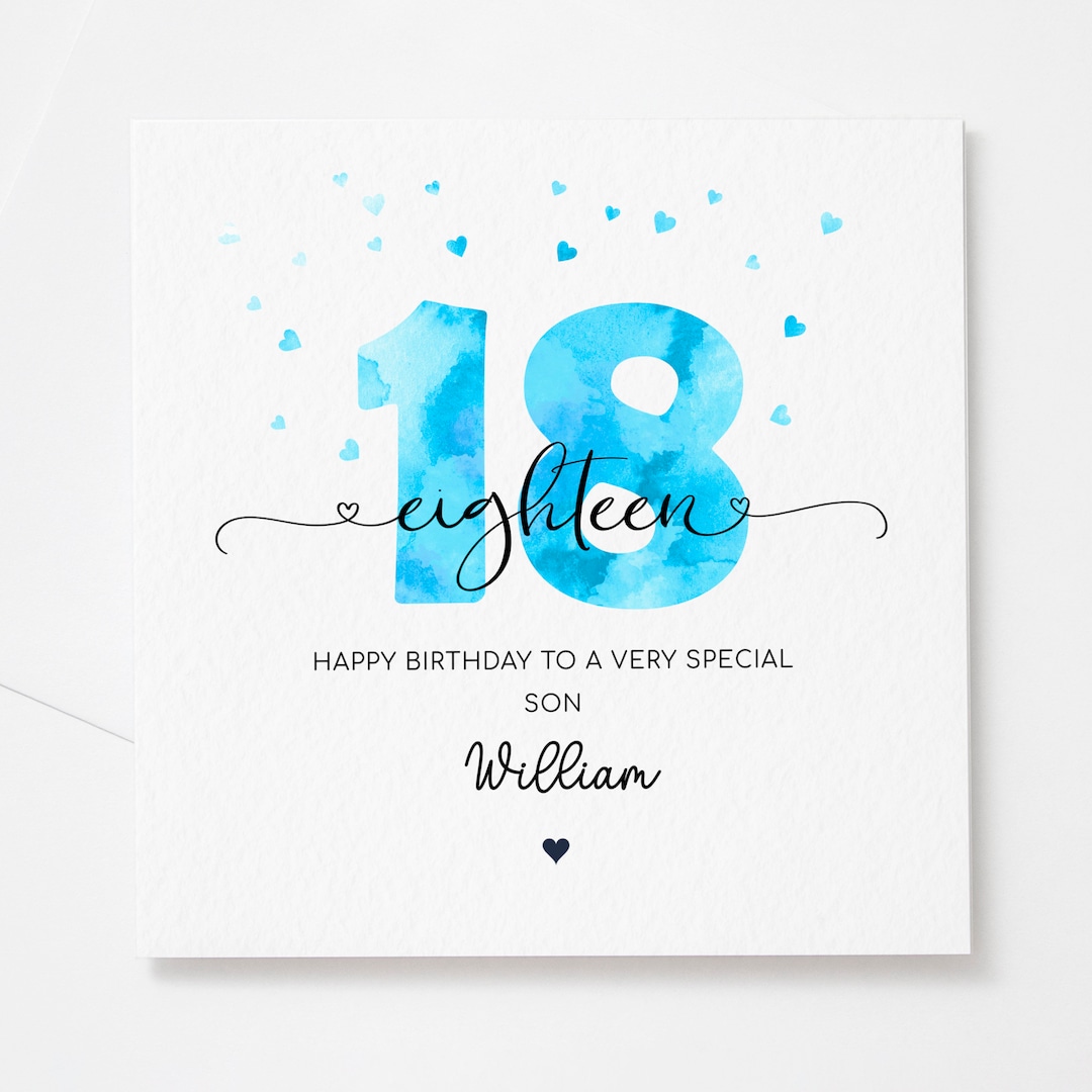 Personalised 18th Birthday Blue Card, Teenager Boy Eighteenth Birthday ...