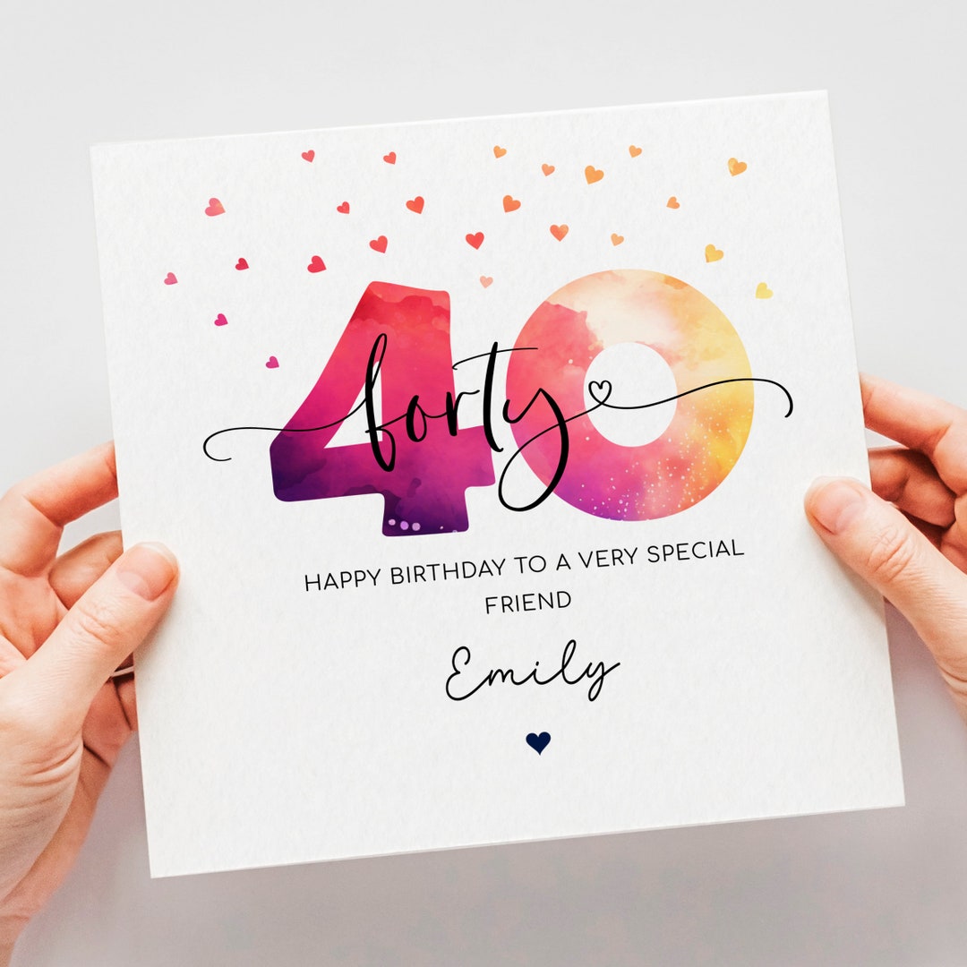 Personalized 40th Birthday Card: Colorful Hearts, for Her - Etsy UK