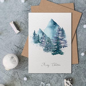 5x Christmas Watercolour Cards, Winter Holidays Card Set, Mountains ...