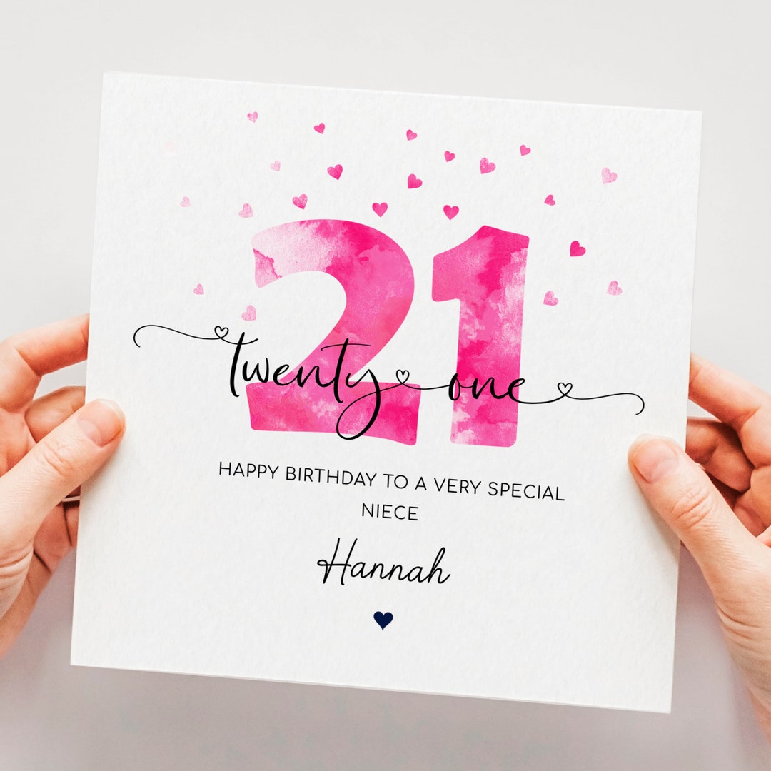 Personalised 21st Birthday Card, Pink Twenty First Birthday, Happy 21st ...