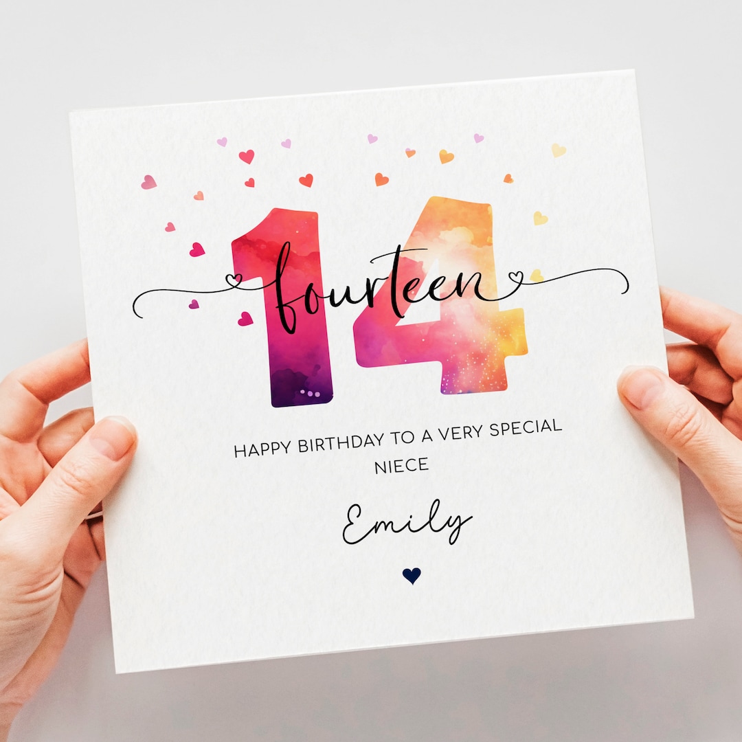 Personalised 14th Birthday Card, Teenage Girl Fourteenth Birthday ...