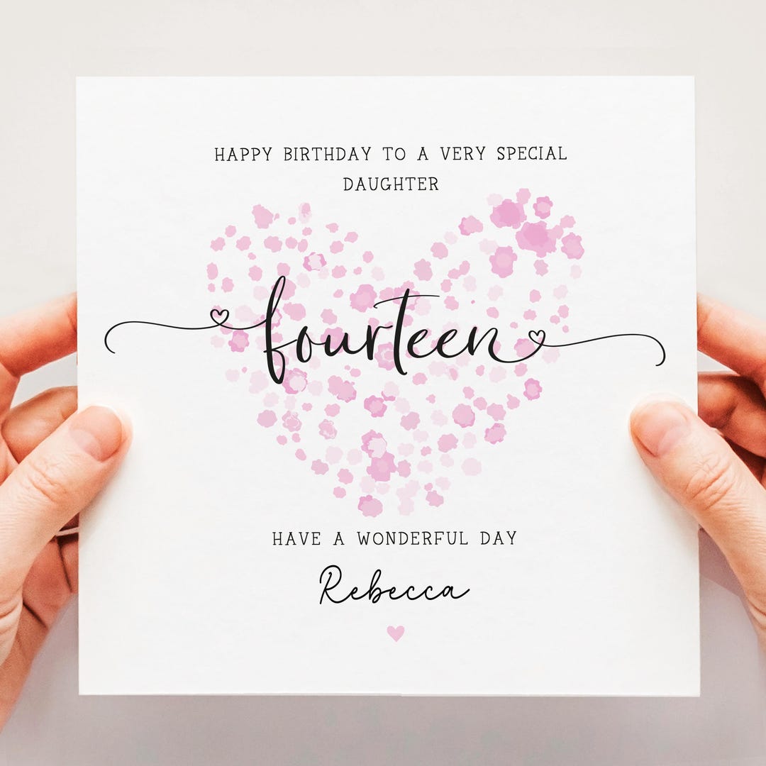 Personalised 14th Birthday Card, Pink Teenage Girl Fourteenth Birthday ...