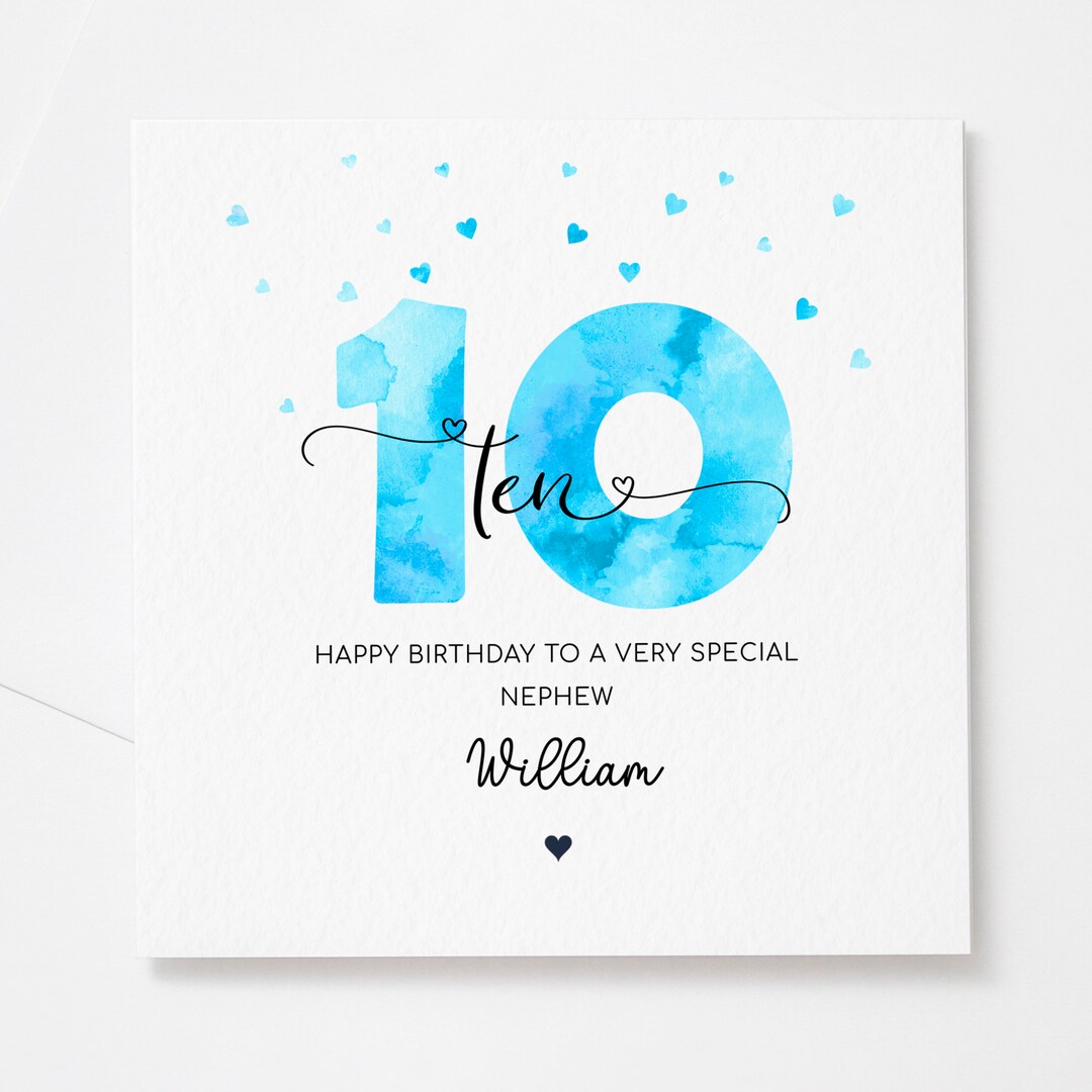 Personalised 10th Birthday Blue Card, Boy Tenth Birthday, Happy 10th ...