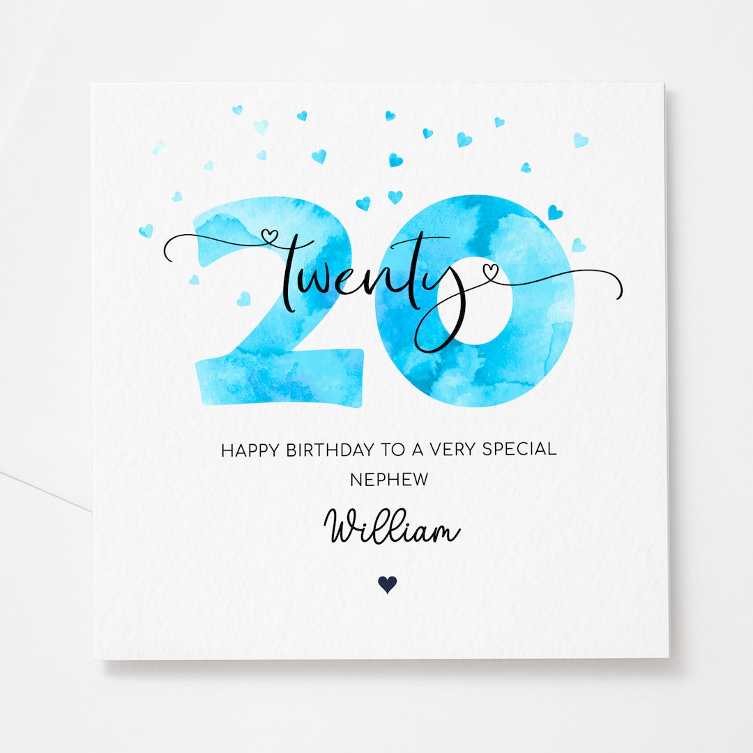 Personalised 20th Birthday Blue Card, Twentieth Birthday Card, Happy ...