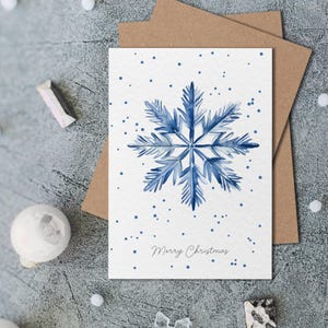 5x Christmas Watercolour Cards, Snowflake Winter Holidays Card Set ...