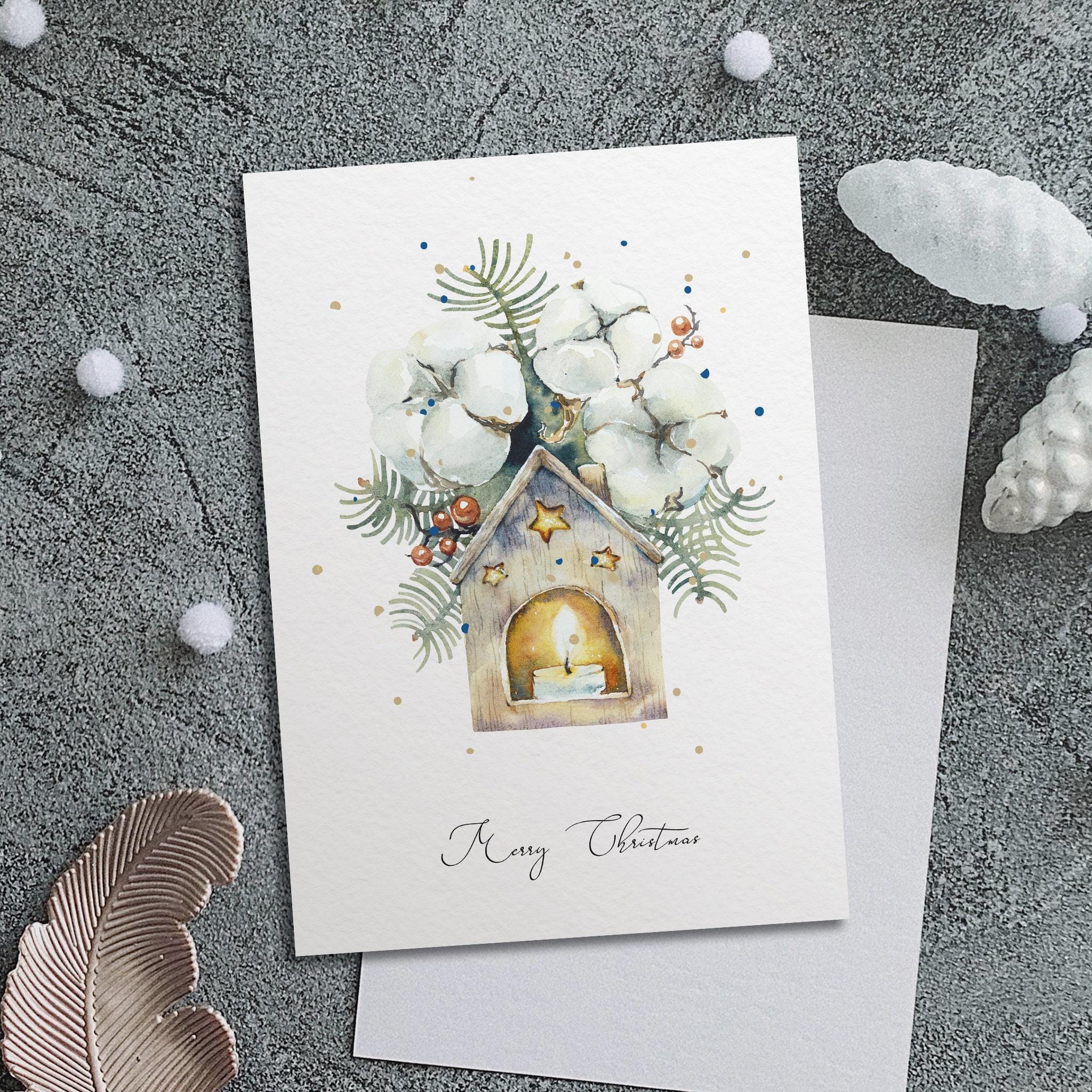 5x Christmas Watercolour Cards, Winter Holidays Card Set, Christmas ...