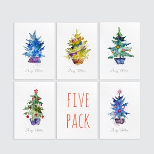 5x Christmas Watercolour Cards, Winter Holidays Card Set, Minimalistic ...