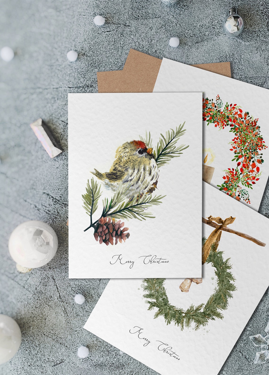 5x Christmas Watercolour Cards Winter Holidays Card Set - Etsy