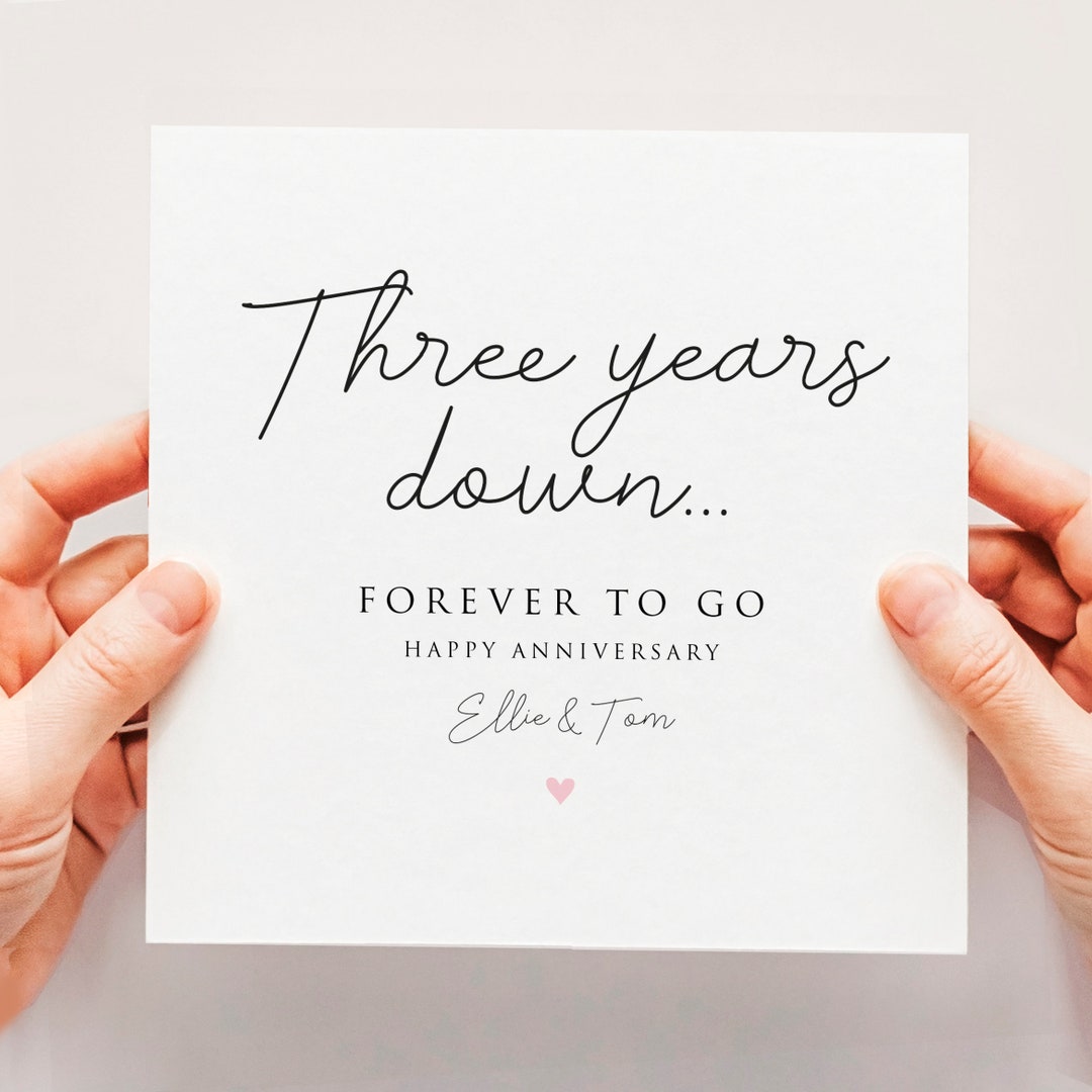 Personalised 3rd Anniversary Card, Three Years Anniversary Card, 3 ...