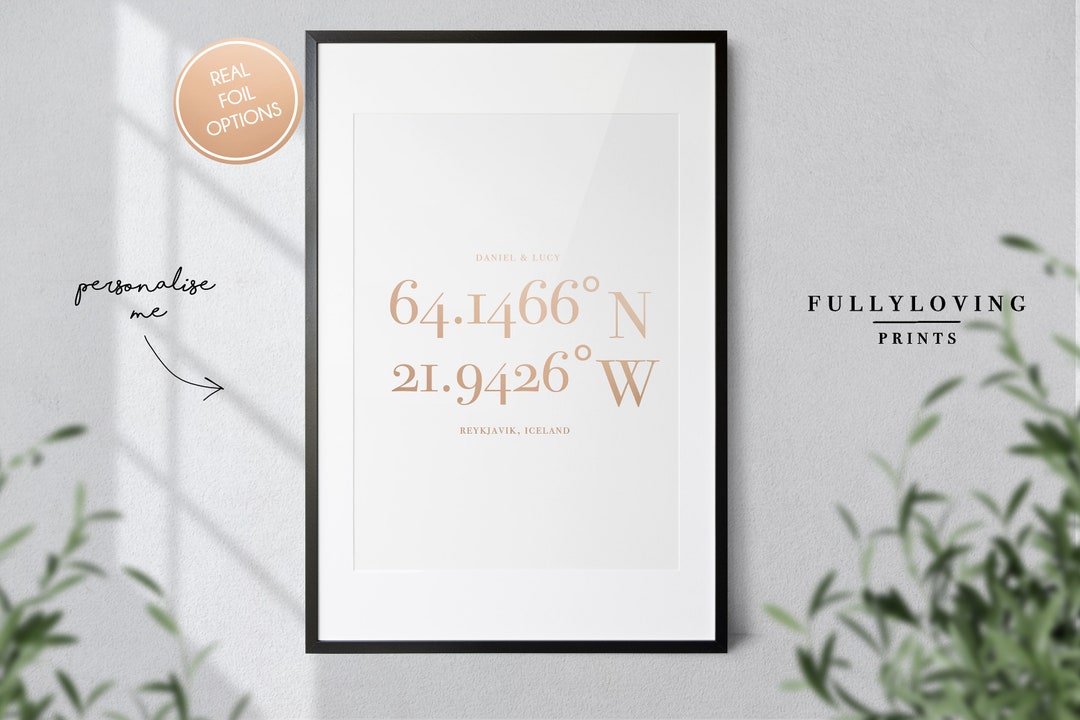 Coordinates Foil Print | Couples Print | Anniversary Wedding Gift ...
