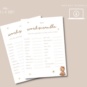 Word Scramble Baby Shower Game Digital Download Baby Shower Games Teddy ...