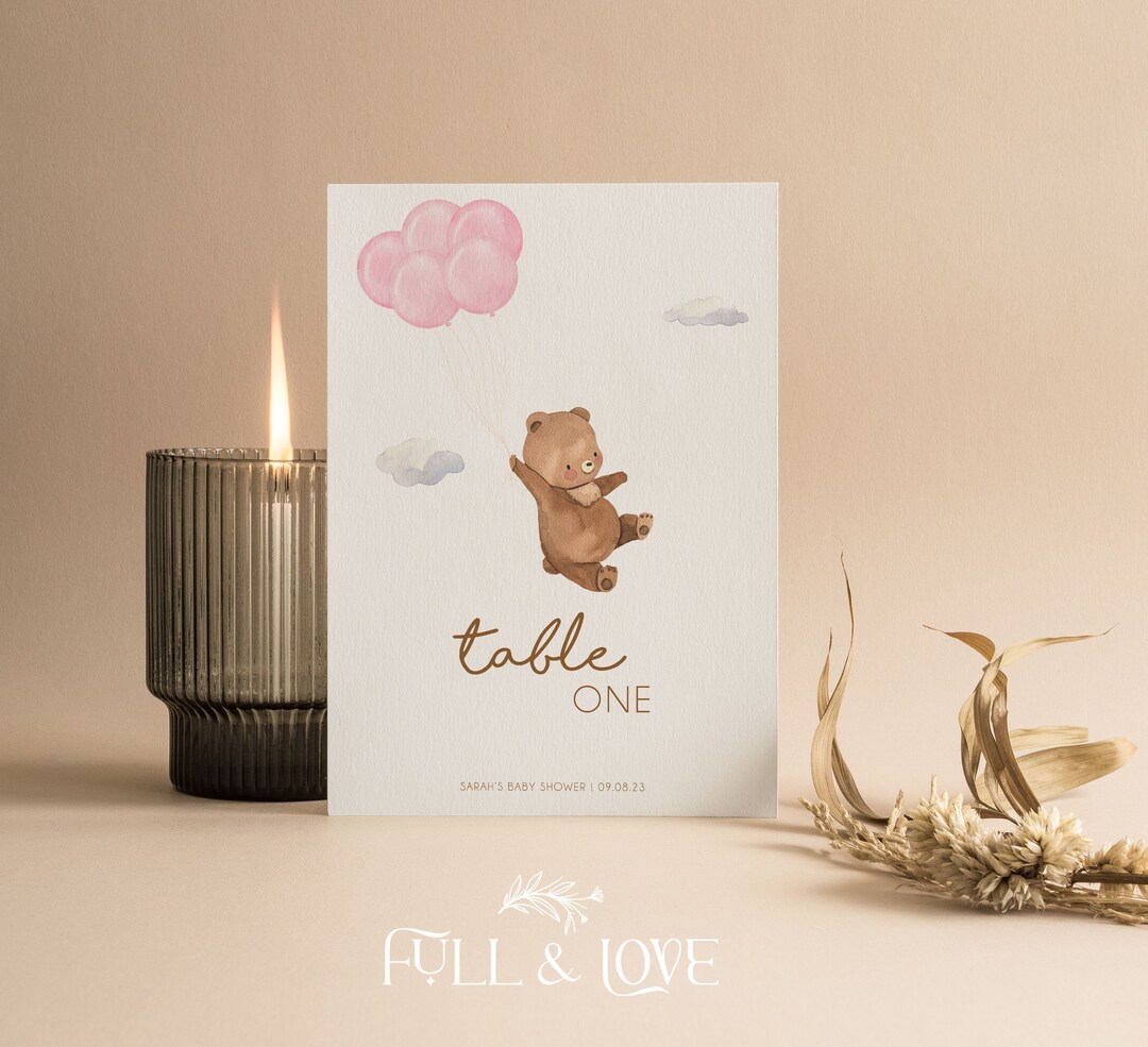 Personalised Baby Shower Table Numbers | Teddy Bear | Baby Girl | Pink ...