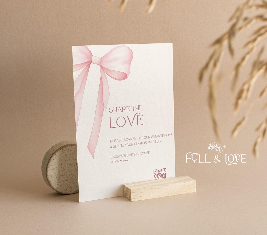 Personalised Share the Love QR Code Sign | Bows Baby Shower | Coquette ...
