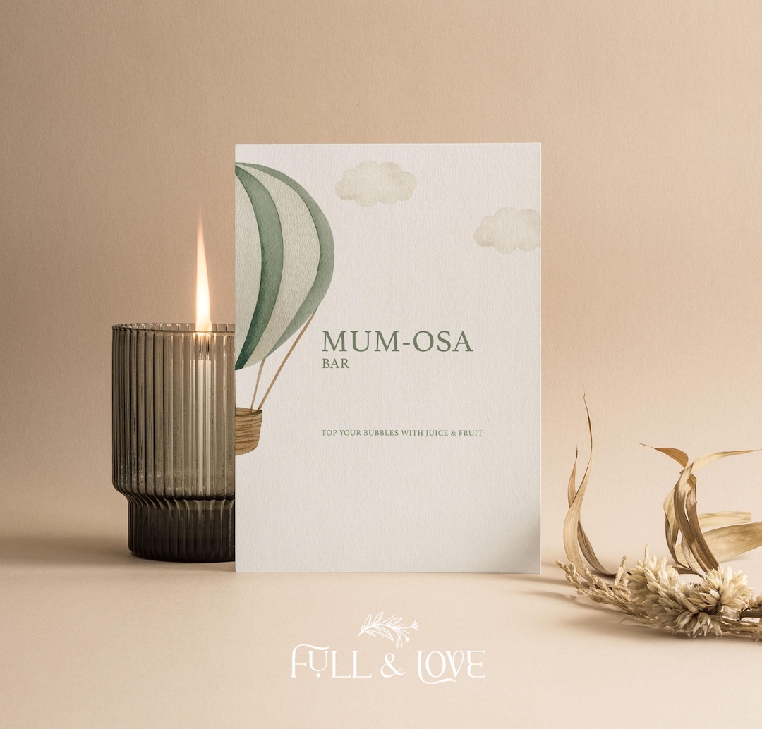 Mum-osa Baby Shower Bar Sign | Momosa | Mimosa | Sage up up and Away ...