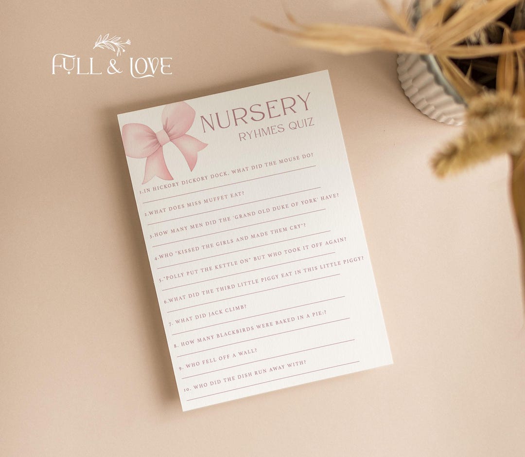 Nursery Rhyme Quiz Baby Shower Game | Baby Shower Quiz | Trivia ...