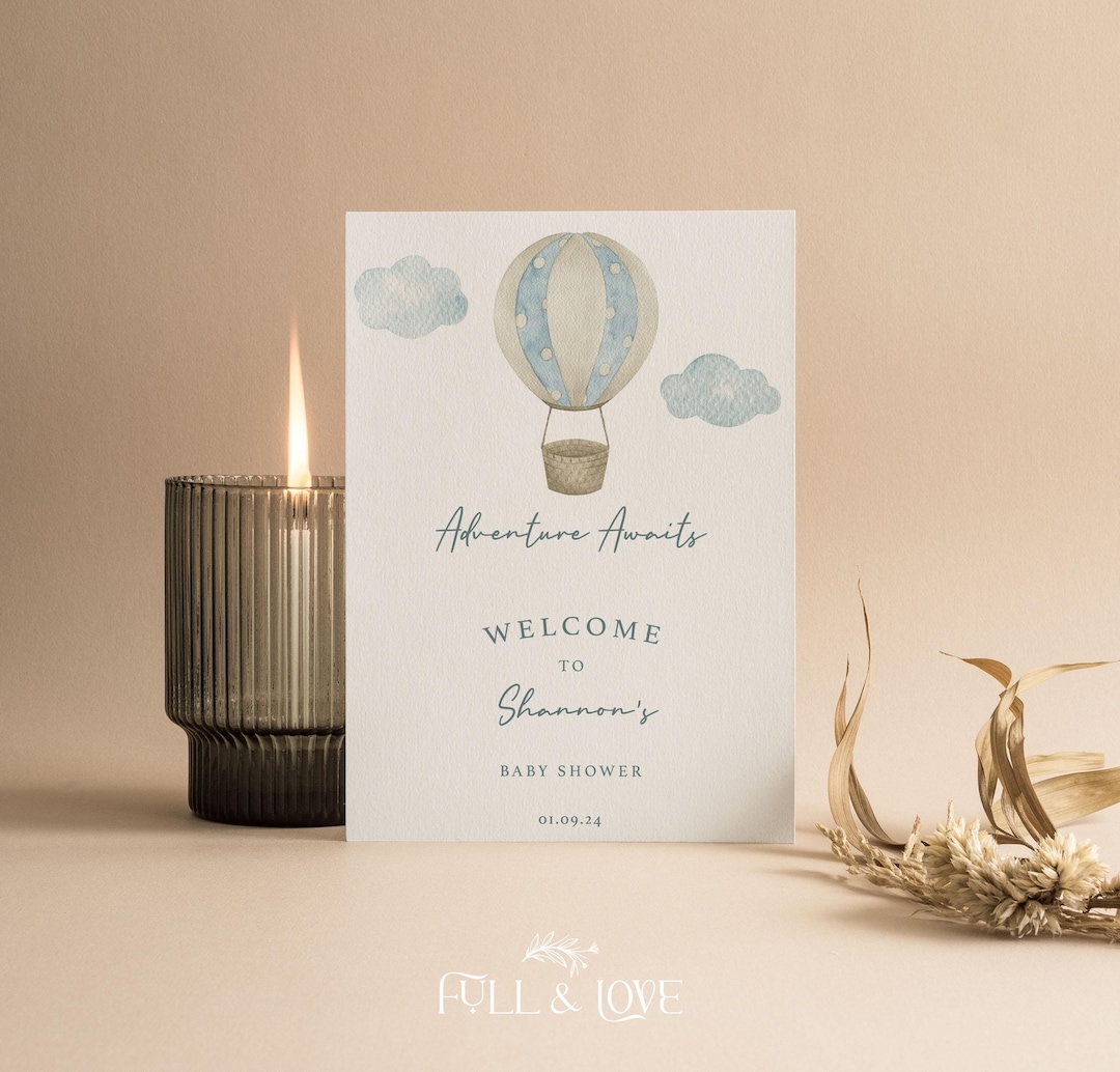 Personalised Baby Shower Welcome Sign | up up and Away | Hot Air ...