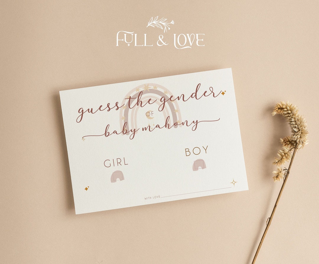 Personalised Guess the Gender Cards | Gender Reveal | Boho Rainbow Baby ...
