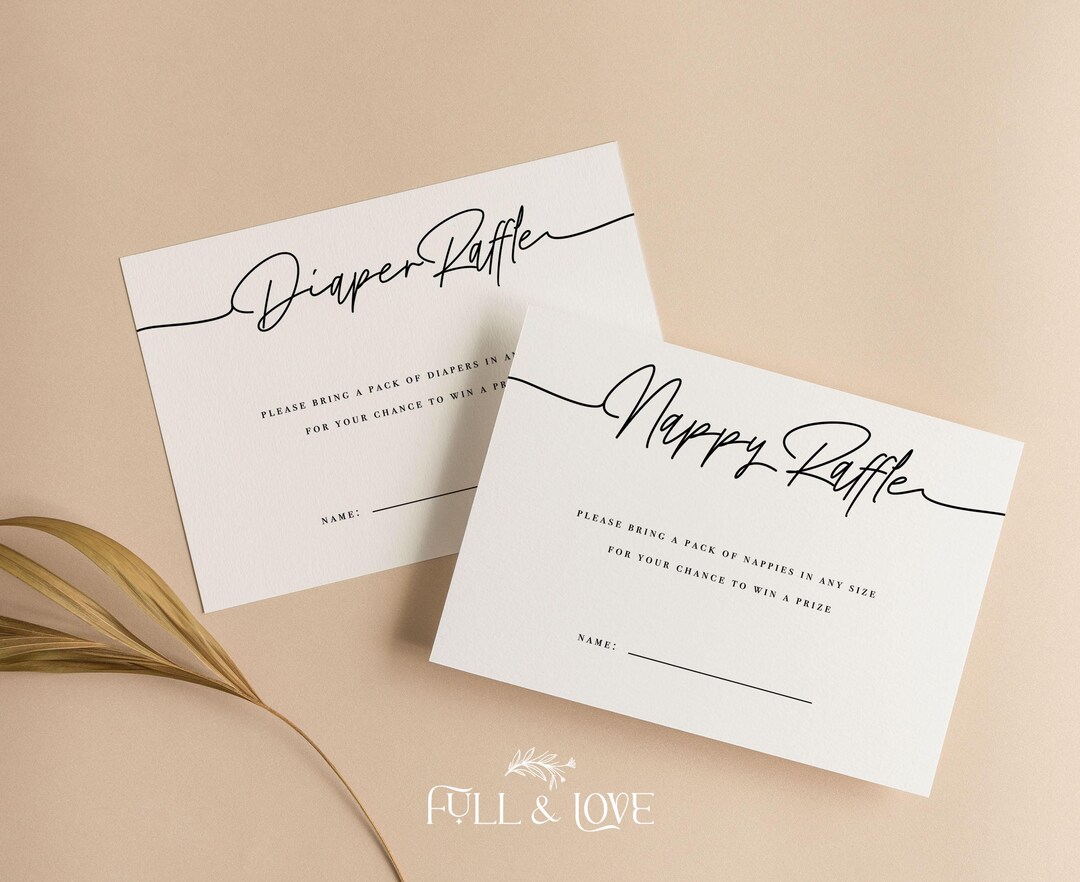 Diaper Raffle Cards | Nappy Raffle Cards | Baby Shower Raffle Game ...