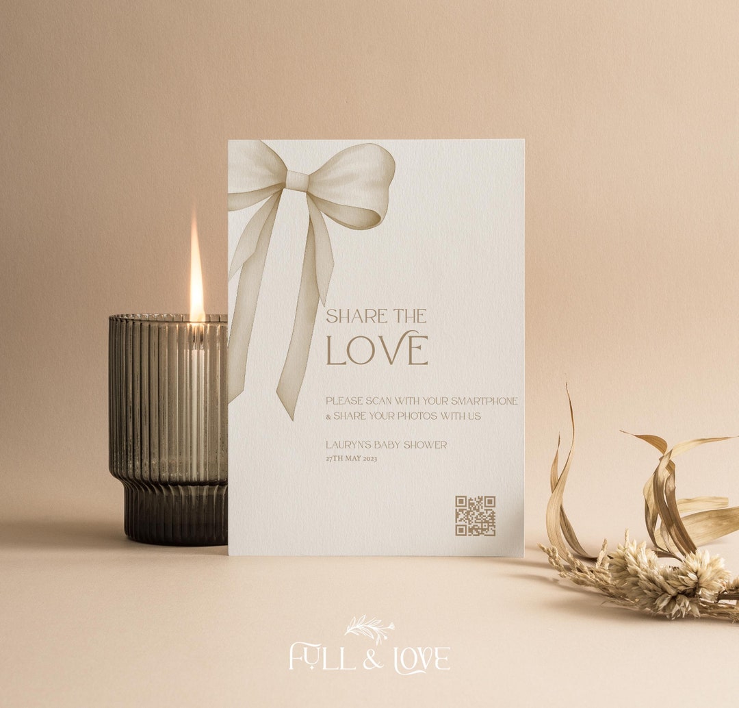 Personalised Share the Love QR Code Sign | Bows Baby Shower | Coquette ...