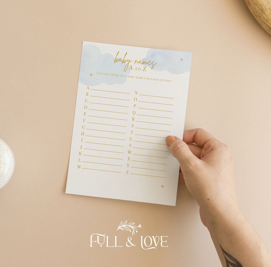 Baby Names A-Z Alphabet Baby Shower Game Cards | Twinkle Twinkle | Blue ...