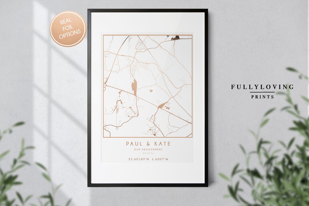 Map Coordinates Foil Print | Couples Print | Anniversary Wedding Gift ...