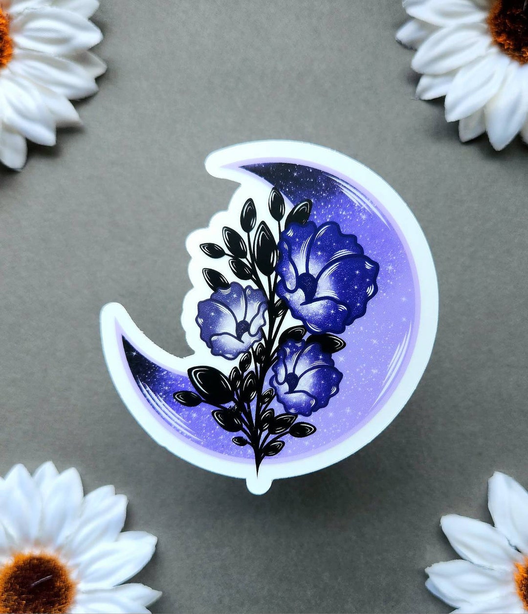 Purple Moon With Poppies Clear 2.9x3-inch Matte Waterproof Sticker ...