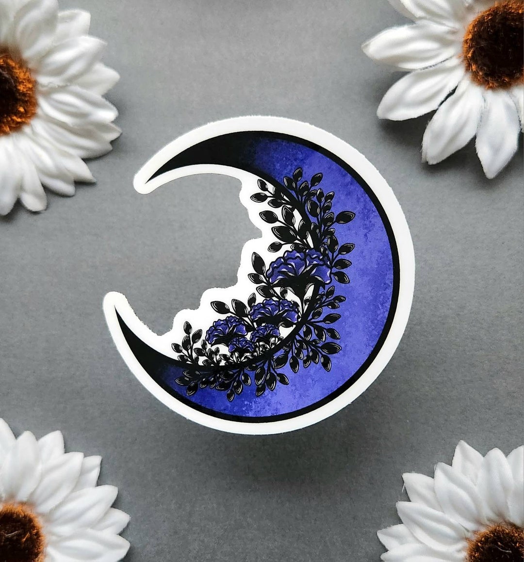 Blue Moon With Blue Flowers 2.9x3-inch Matte Waterproof Sticker/ Moon ...