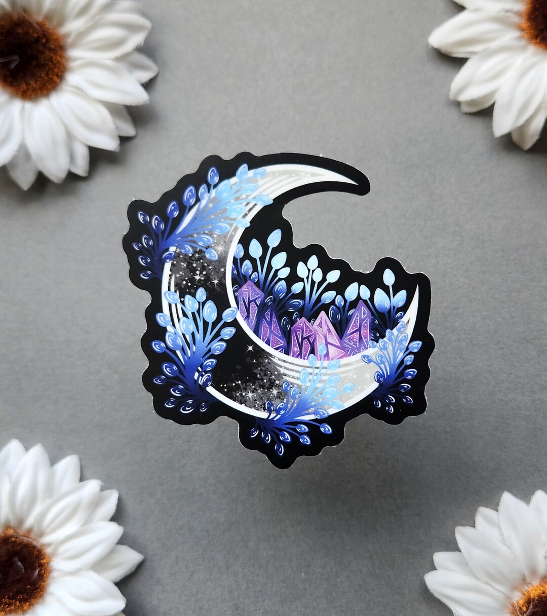 Blue and Purple Crystal Moon 2.9x3-inch Matte Waterproof Sticker - Etsy