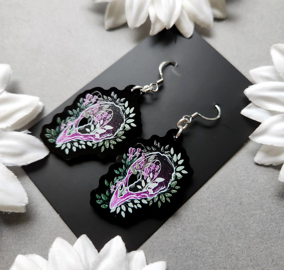 Bleeding Heart Crow Skull 1.5 Inch Acrylic Earrings/ Lightweight ...