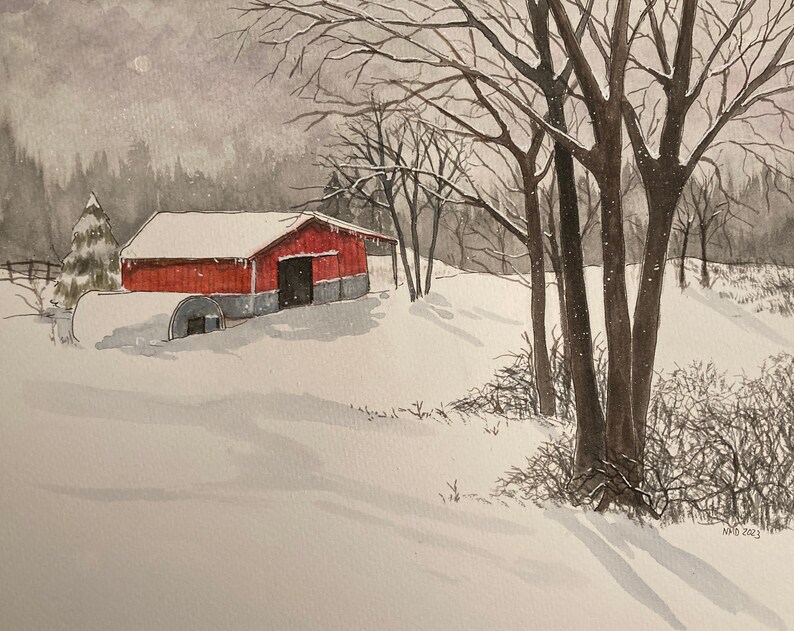 January Snow / Snow Scene / Winter Landscape / Original Watercolor ...