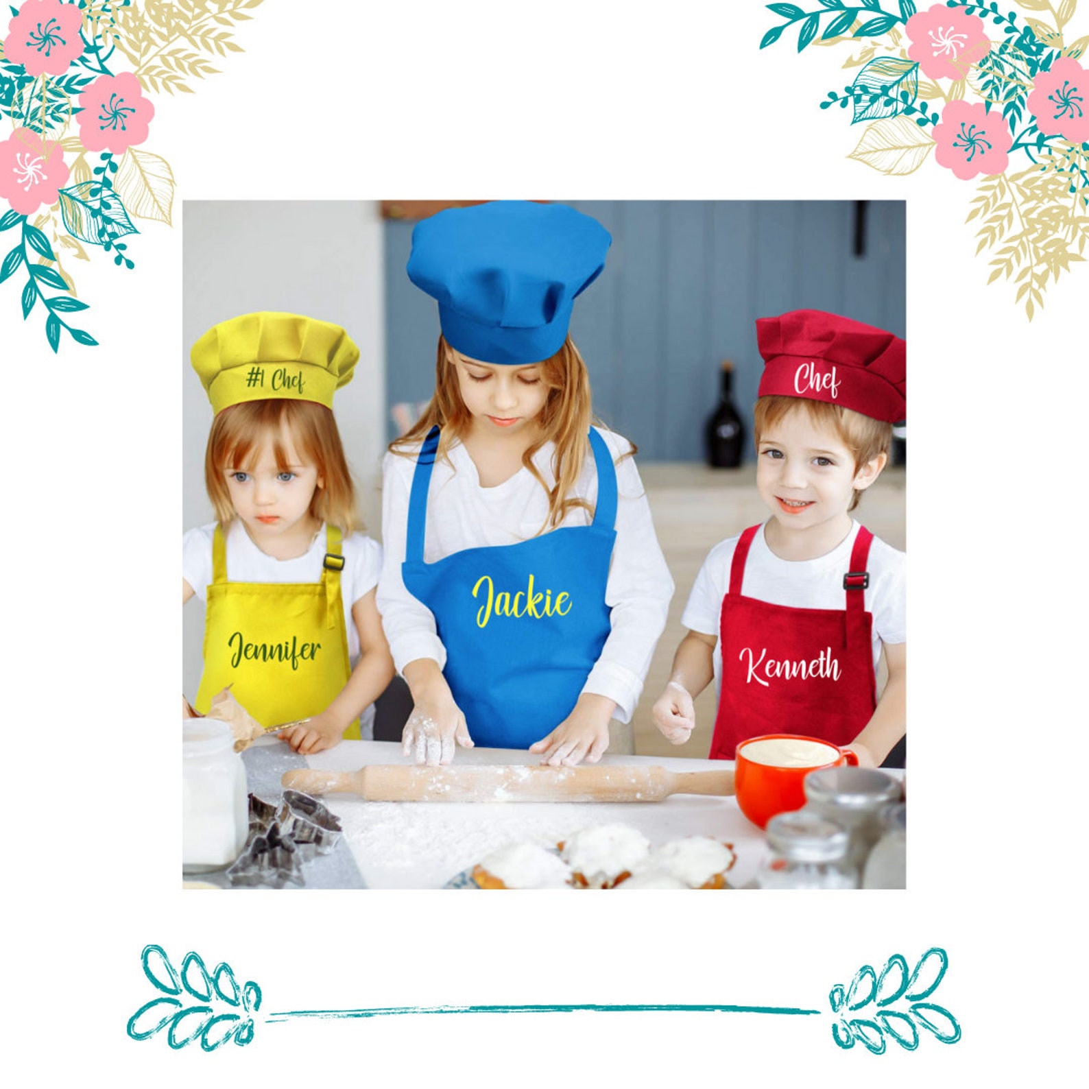 Personalized Kids Apron and Chef Hat Set Child Apron and Chef - Etsy