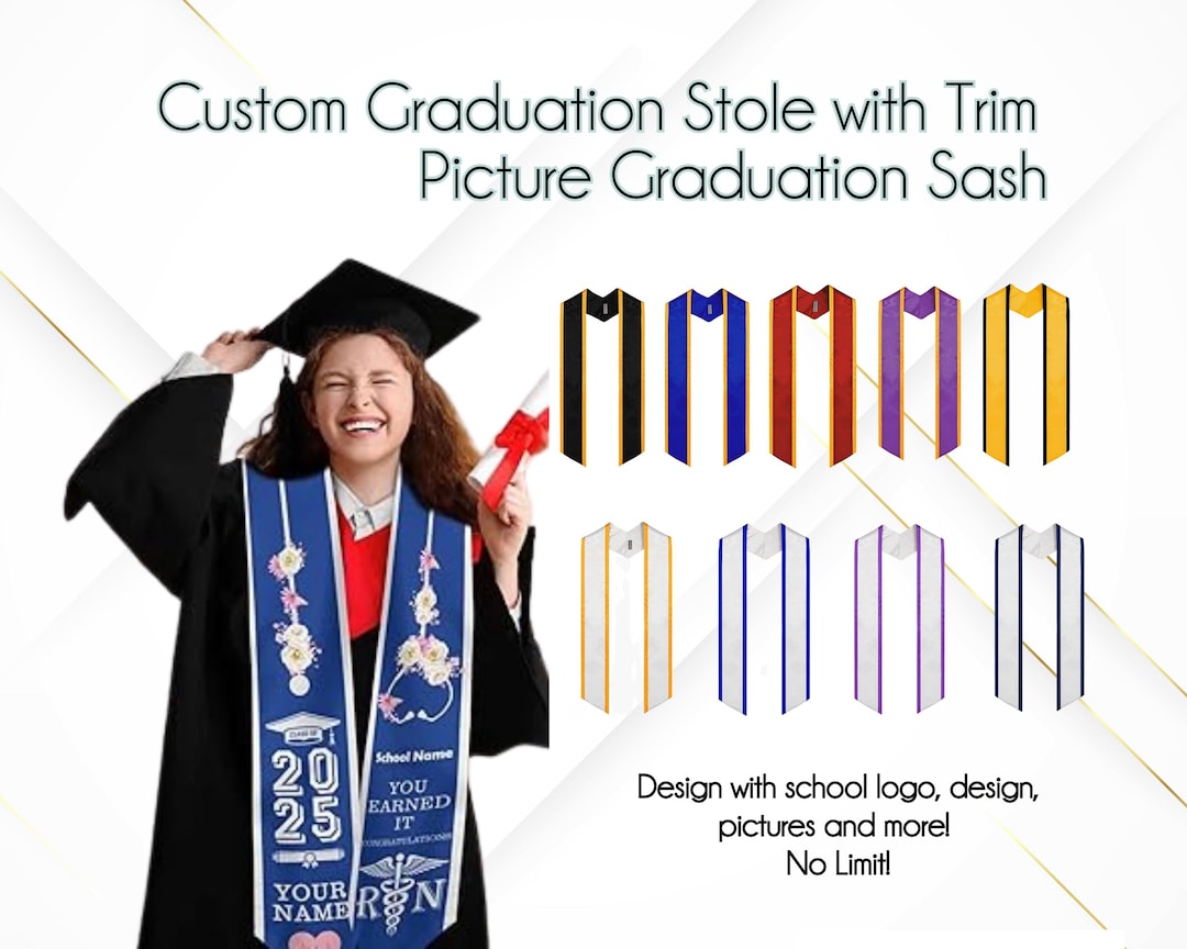 Custom Honor Graduation Stole With Trim, Personalized Grad Honor Sash ...
