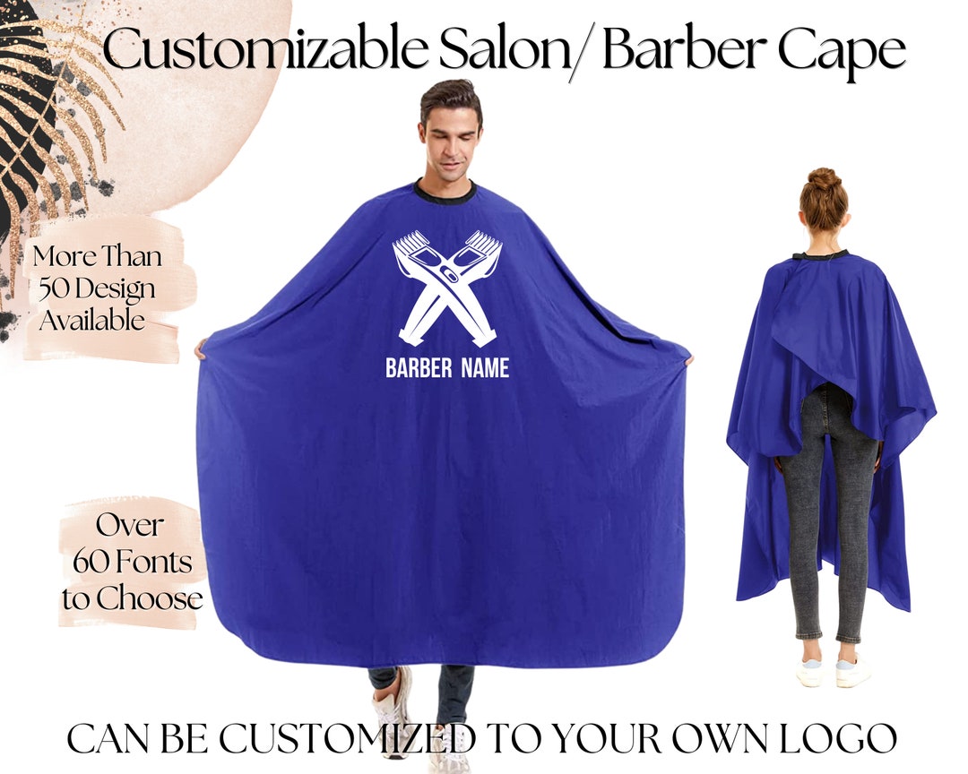Personalized Dark Blue Salon Cape, Custom Hairstylist Gown, Custom Logo ...