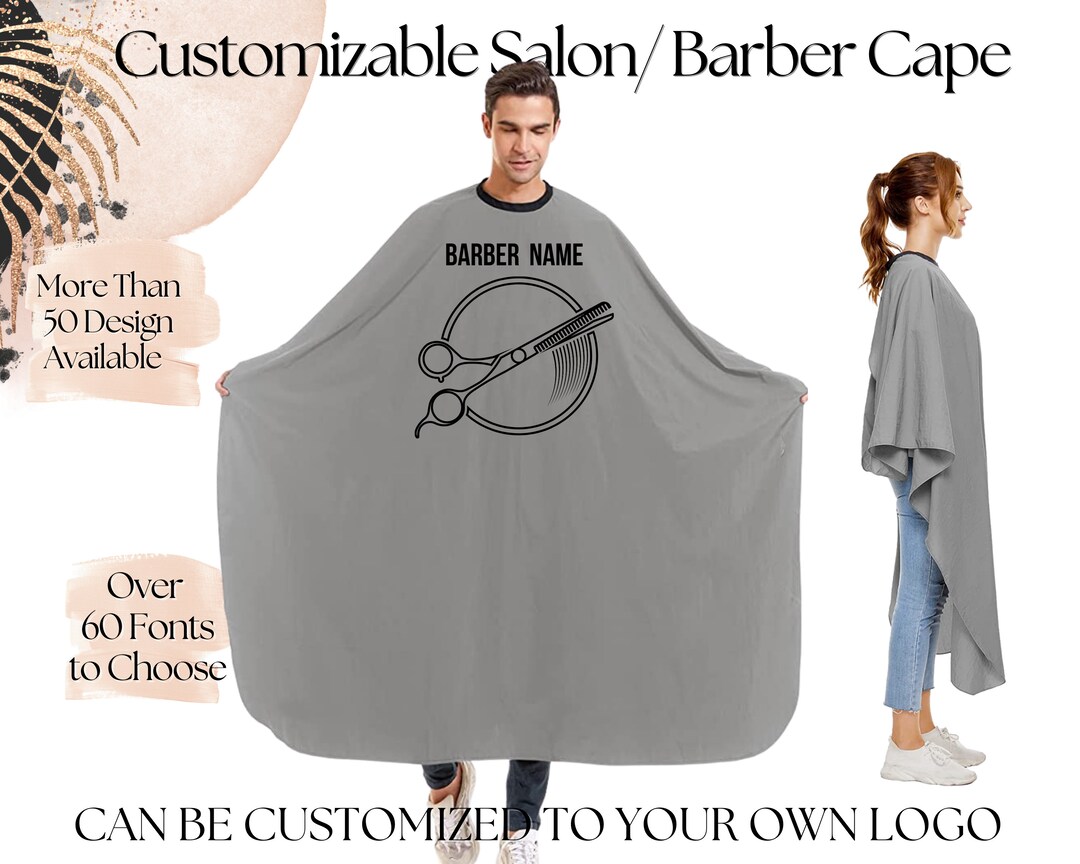 Customizable Hairstylist Gray Salon Cape, Custom Hairstylist Gown, Custom Logo Hairdresser Smock ...