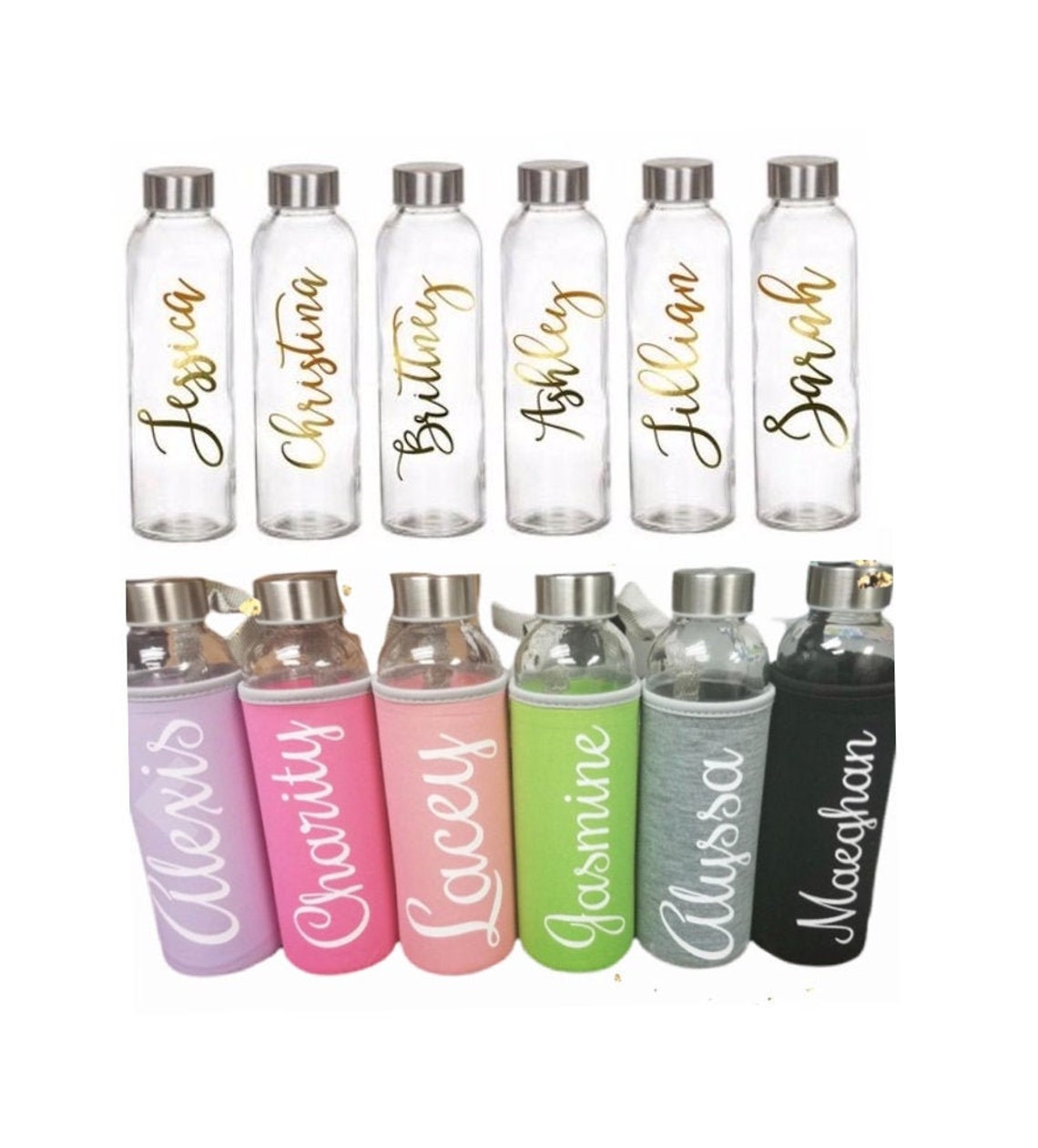 Personalized Crystal Glass Water Bottle with Sleeve Available | Etsy