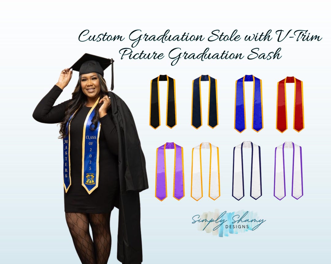 Custom Honor Graduation Stole With V Trim, Personalized Grad Honor Sash ...