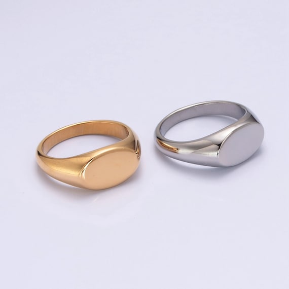 Flat Oval Signet Ring Gold or Silver Stainless Steel - Etsy