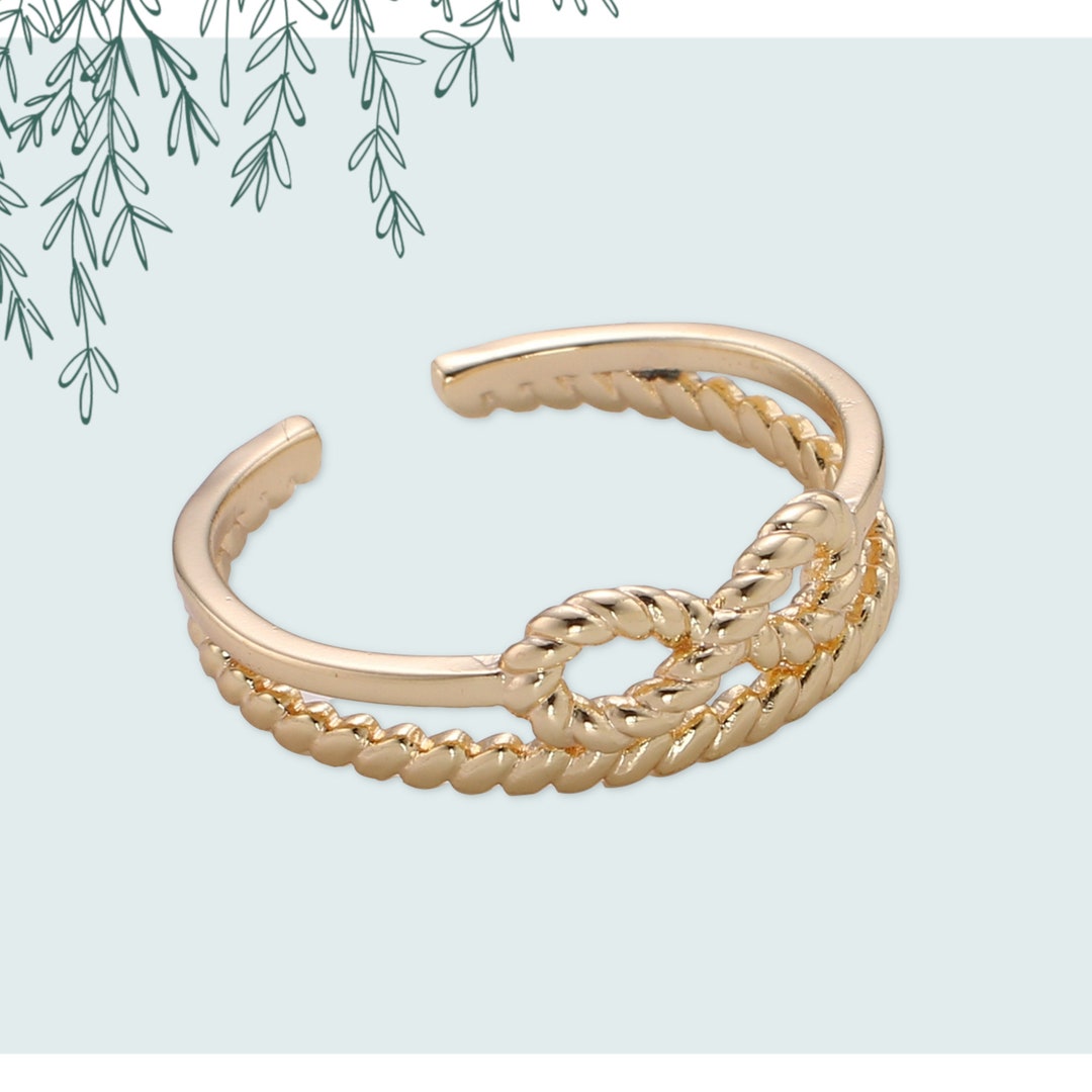 Infinity Symbol Rope Design Stack Ring, Double Band Adjustable Gold ...