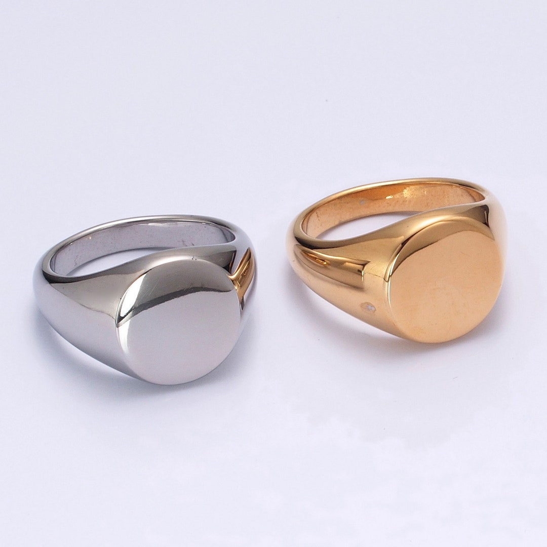 Flat Circle Signet Ring, Gold or Silver, Stainless Steel Minimalistic Round Band for Men - Etsy