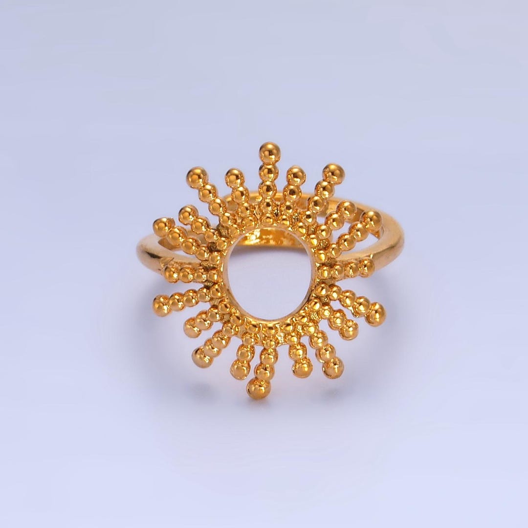 16K Gold Filled Ball Beaded Hollow Sun Design Ring, Open Adjustable ...