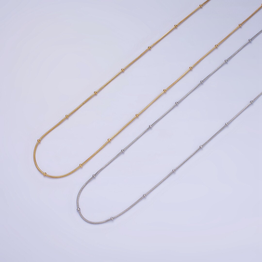 Satellite Beaded Snake Chain Necklace Supply, 14K Gold or Silver Tone ...