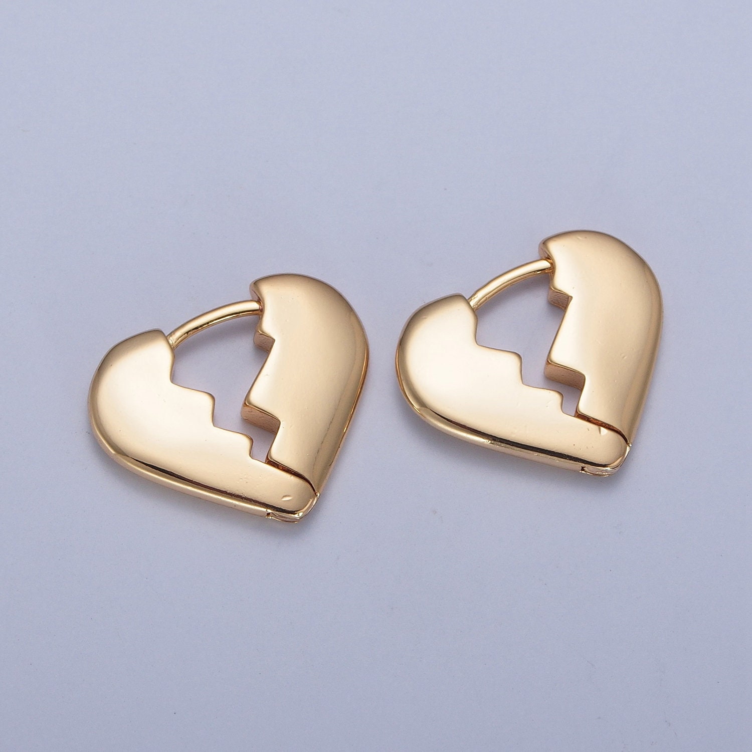 Broken Heart Design Huggie Hoop Earrings Dainty 24K Gold Filled Heartbroken Earring Jewelry for Women 1 Pair Etsy